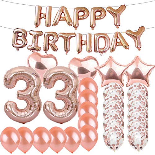 ZSNWGZ Sweet 33th Birthday Decorations Party Supplies,Rose Gold Number ...