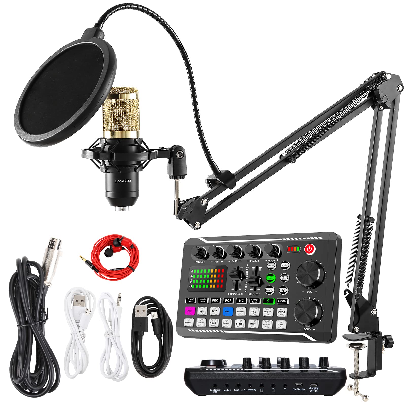 SINWE Podcast Microphone Bundle, BM-800 condenser Mic with Live Sound ...
