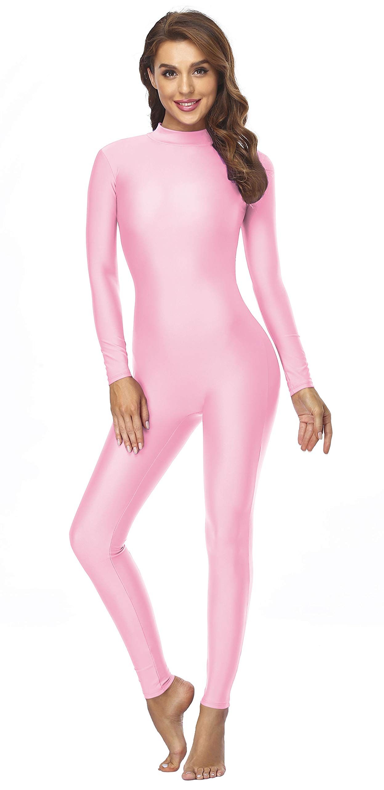 Speerise Adult High Neck Zip One Piece Unitard Full Body Leotard, Xl, Pink