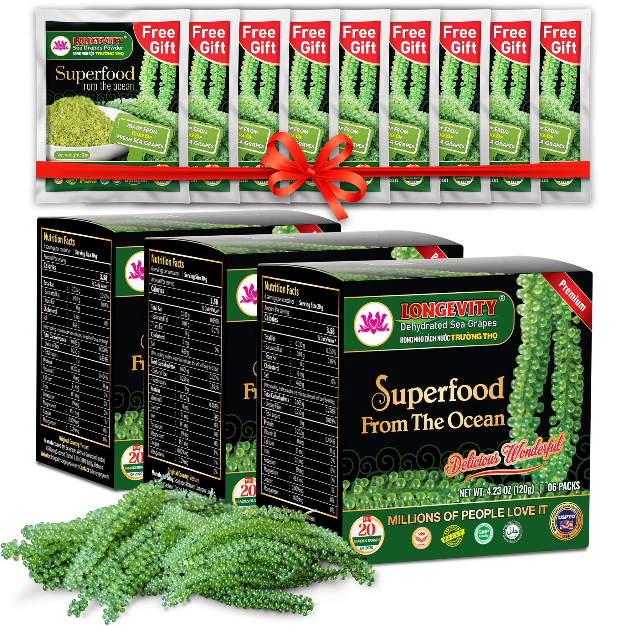 LONGEVITY SEA GRAPES Sea grapes - Umibudo green caviar - Dehydrated ...