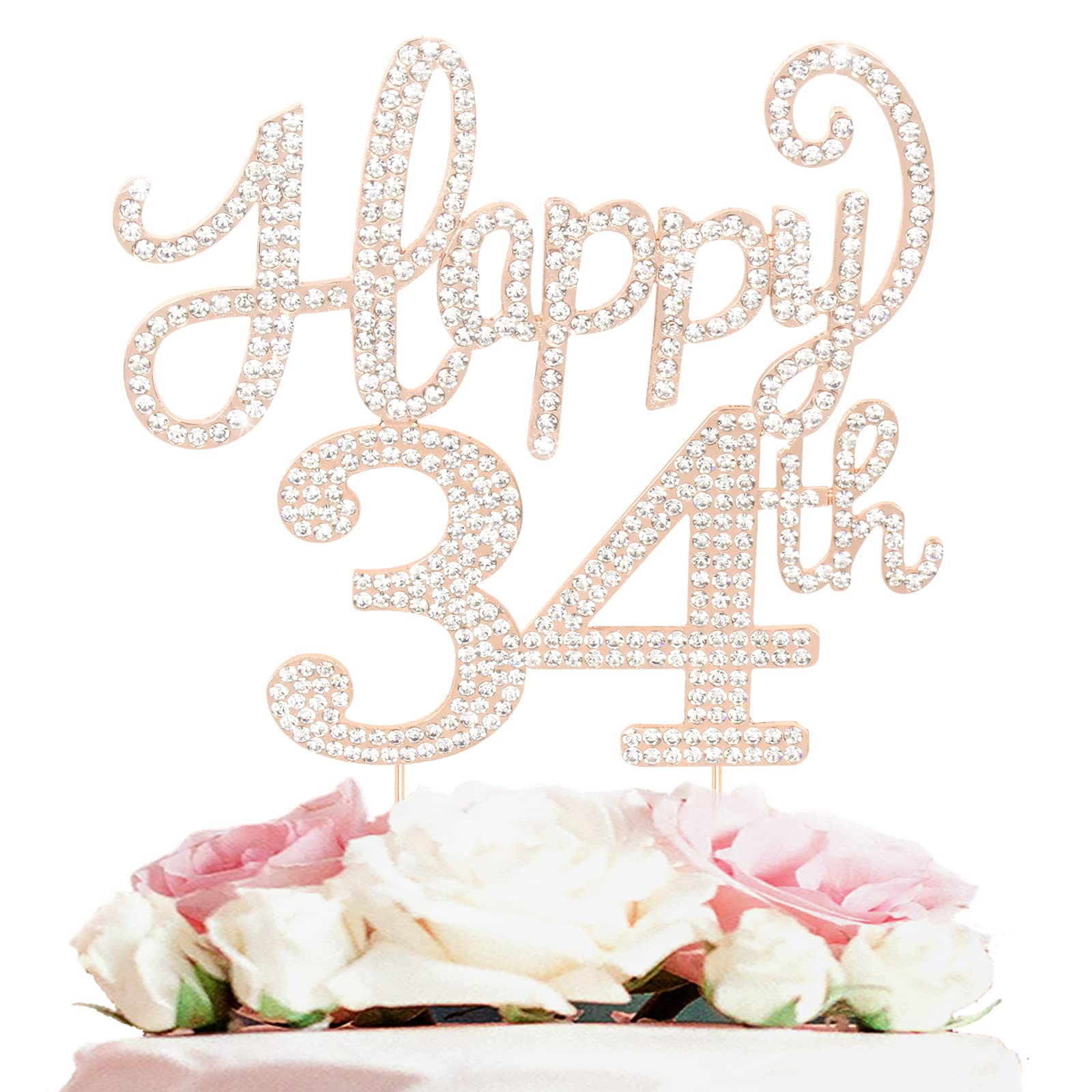 LASKYER Happy 34th Birthday Decorations,34th Birthday gold Rhinestone ...