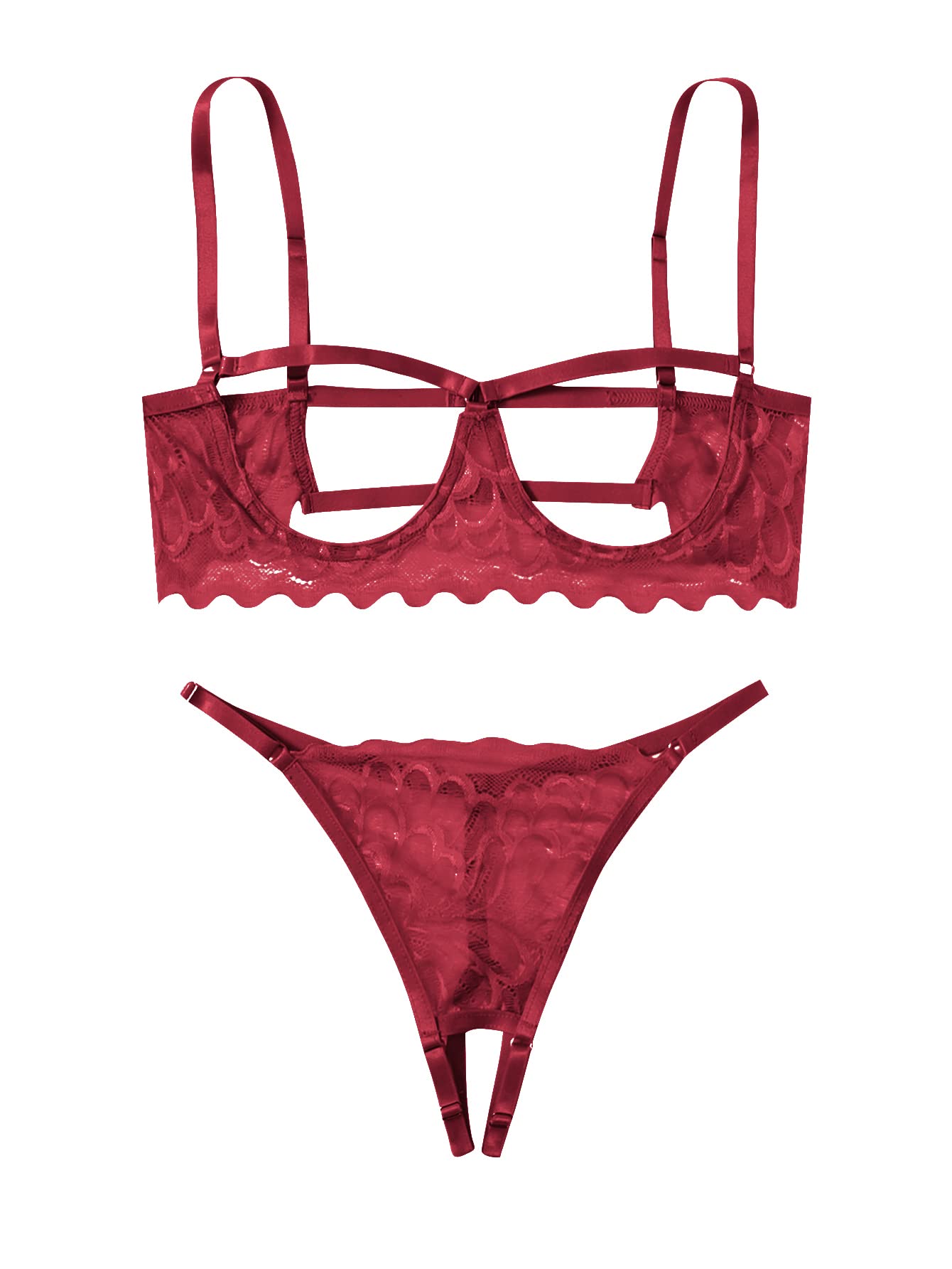 Sweatyrocks Womens 2 Piece Lingerie Set Sheer Lace Underwire Bralette