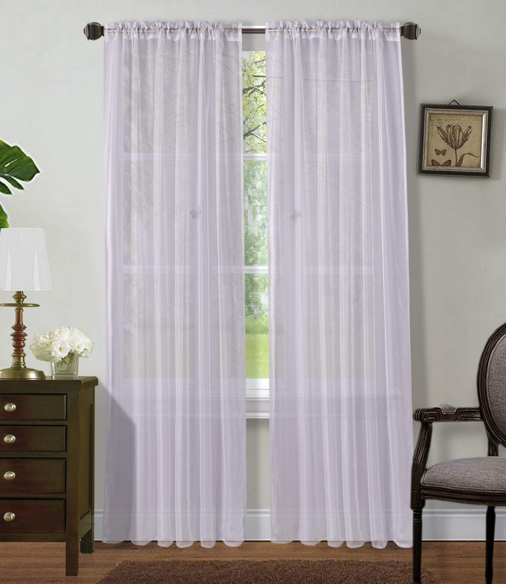 Sapphire Home Window Sheer curtain - 2 Panels Window curtains wRod ...