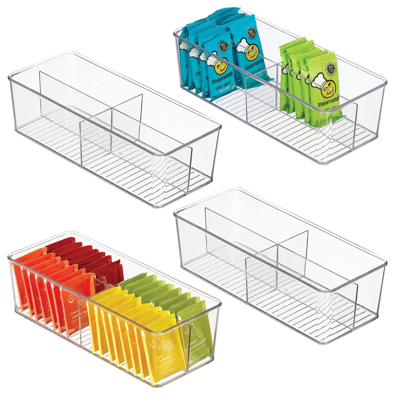 mDesign Plastic Kitchen cabinet Storage Organizer Bin Box, 4 Divided ...