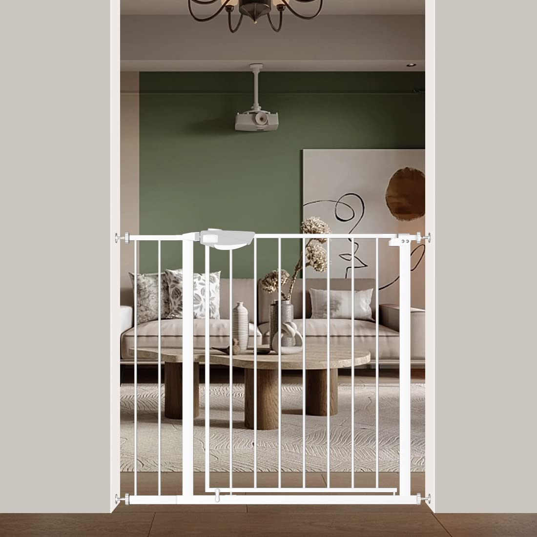 WAOWAO Triple Lock Baby gate Extra Wide Pressure Mounted Walk Through ...