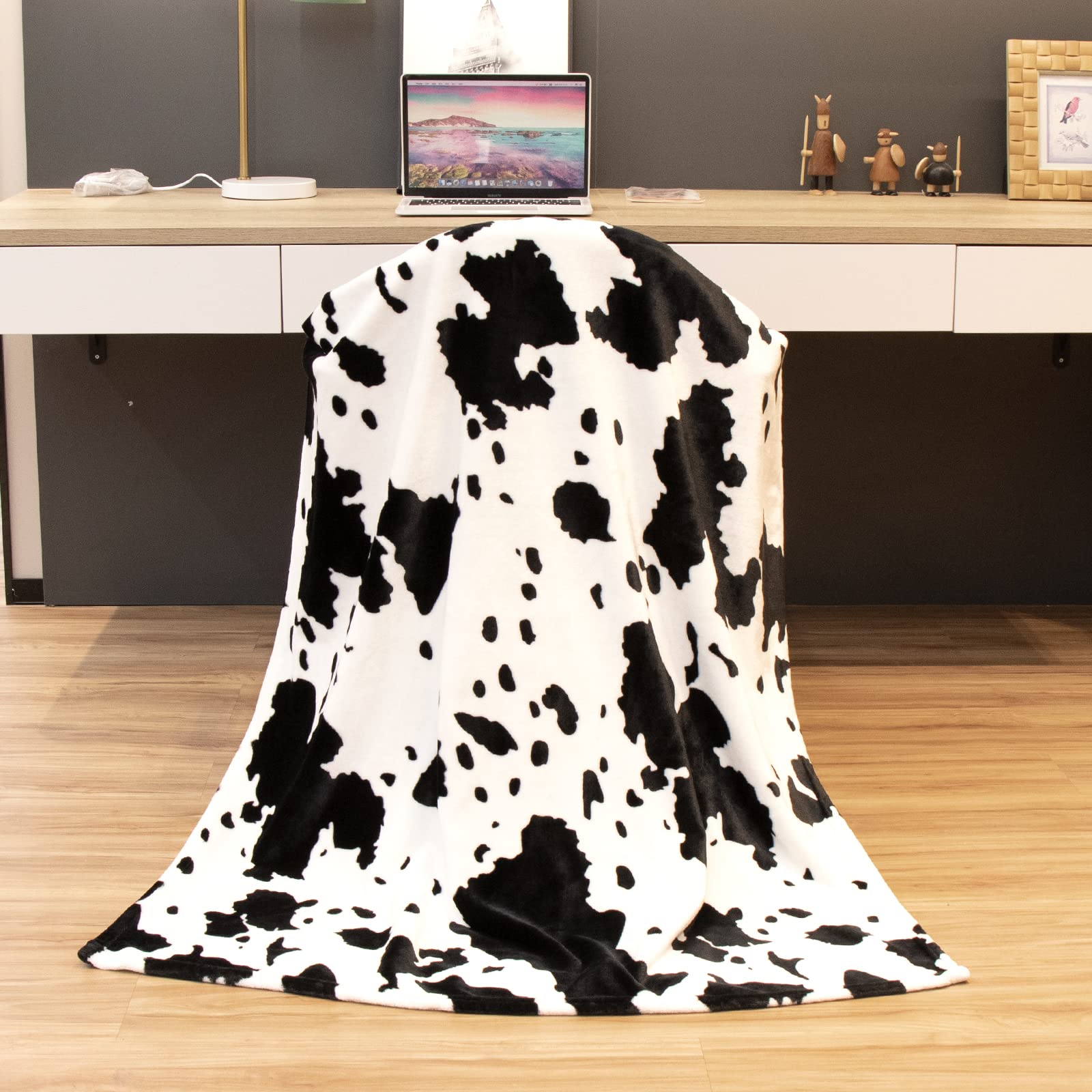 SEEGU Fuzzy Black Cow Print Blanket Adult Baby Soft Warm Cozy Fleece ...