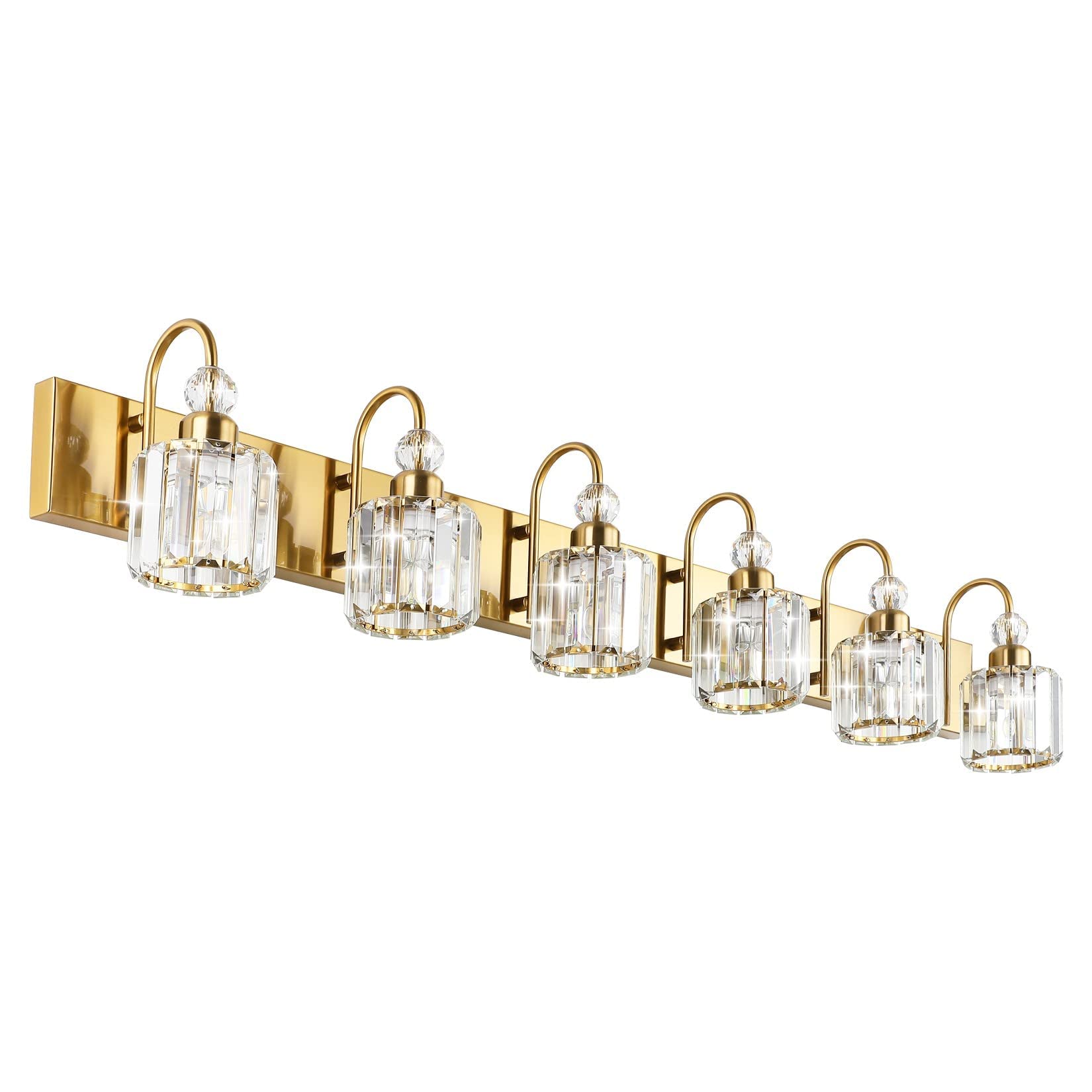 Ralbay Gold Crystal Vanity Lights For Bathroom 6-Lights Brass Gold ...