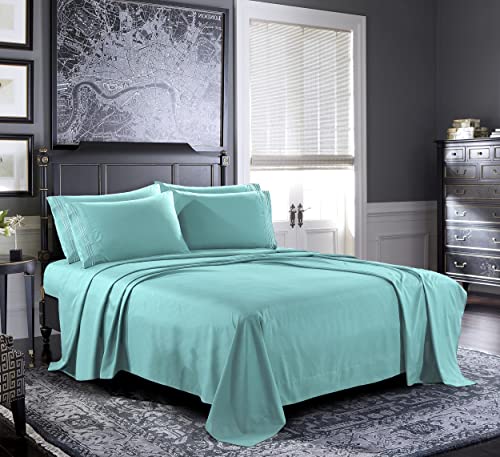Pure Bedding Bed Sheets - Queen Sheet Set 6-Piece, Aqua] - Hotel Luxury ...