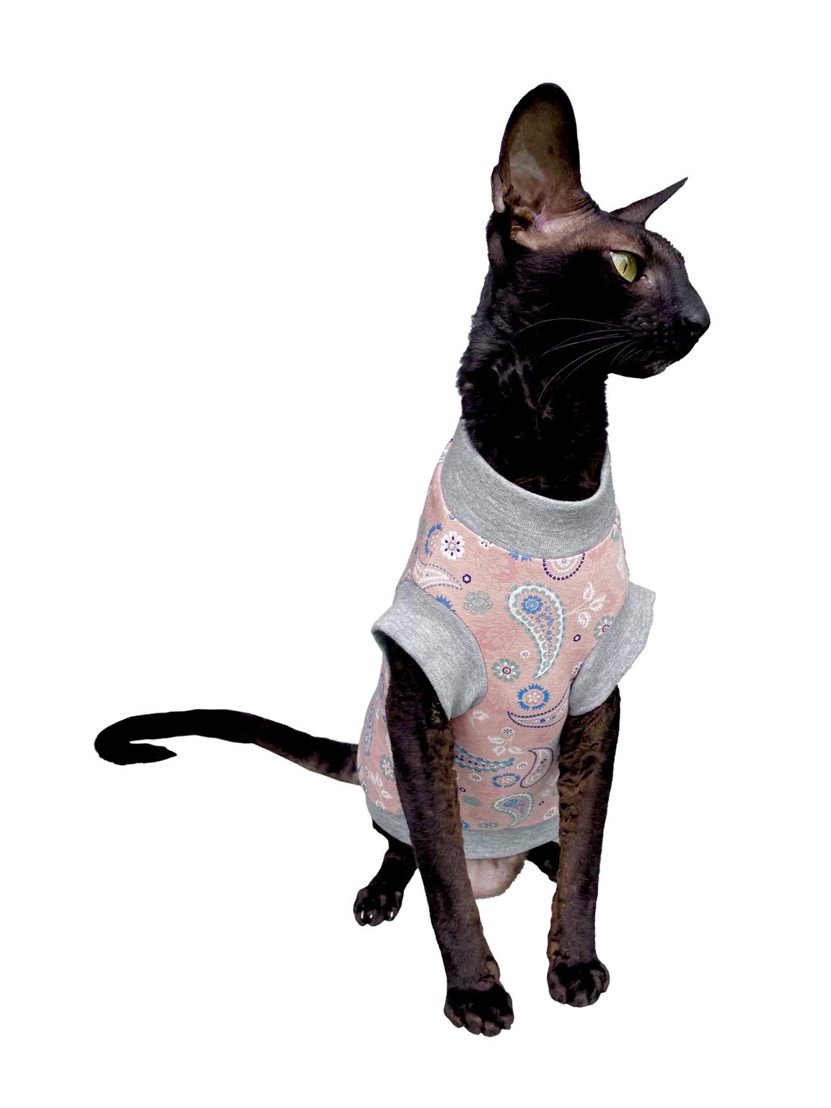 Kotomoda Hairless cats cotton Stretch T-Shirt Pink Paisley for Sphynx ...