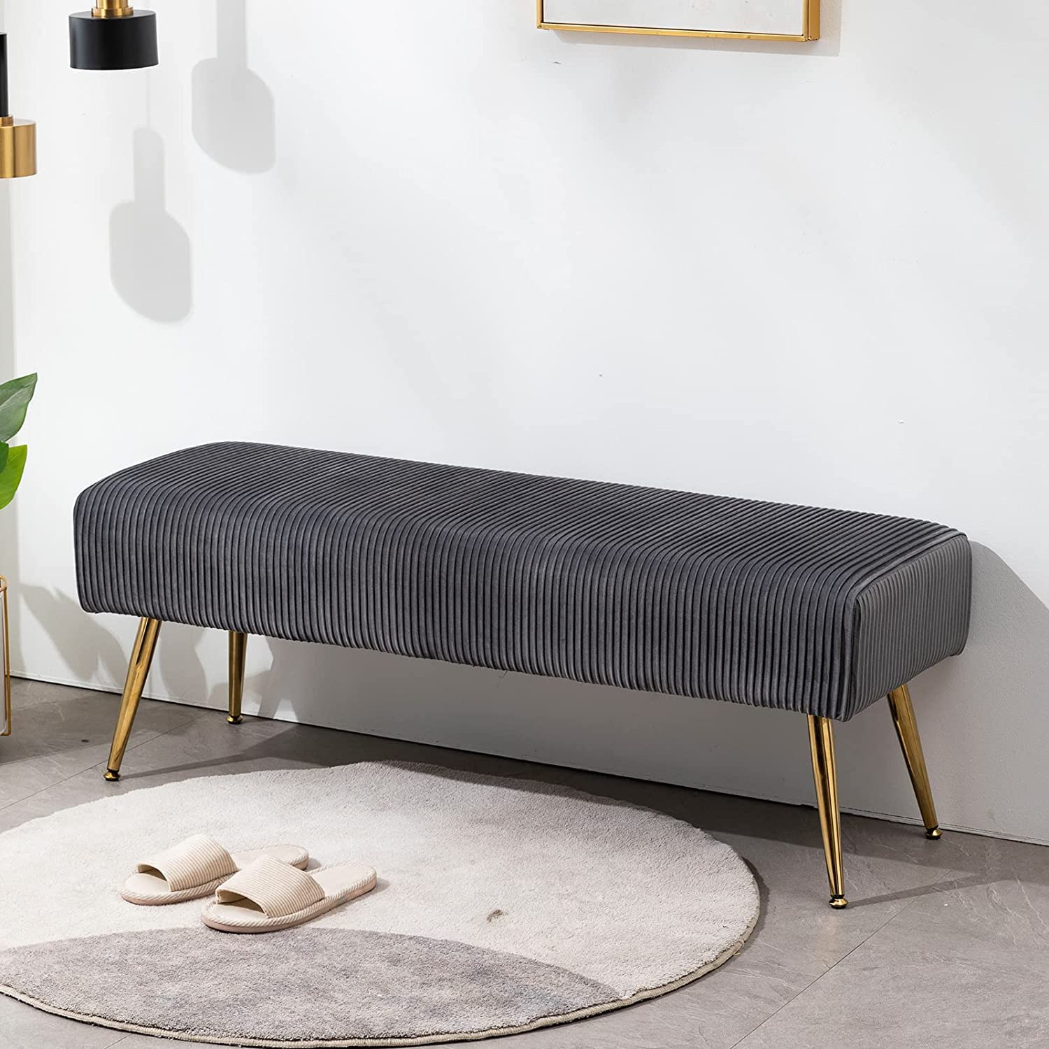 Furniliving Modern Velvet Bedroom Bench, Upholstered Tufted Fabric ...
