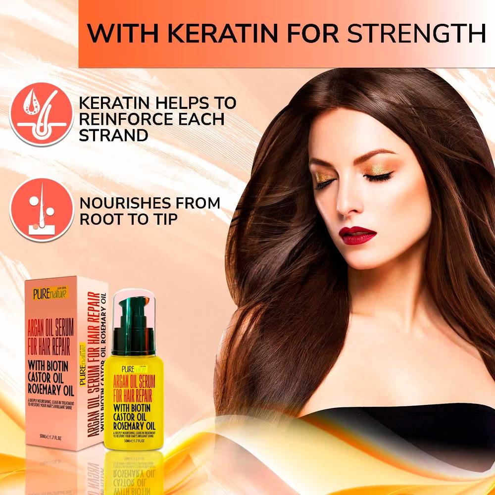 Pure Nature Lux Spa Moroccan Argan Oil Hair Serum With Biotin Castor Oil Rosemary Oil Heat