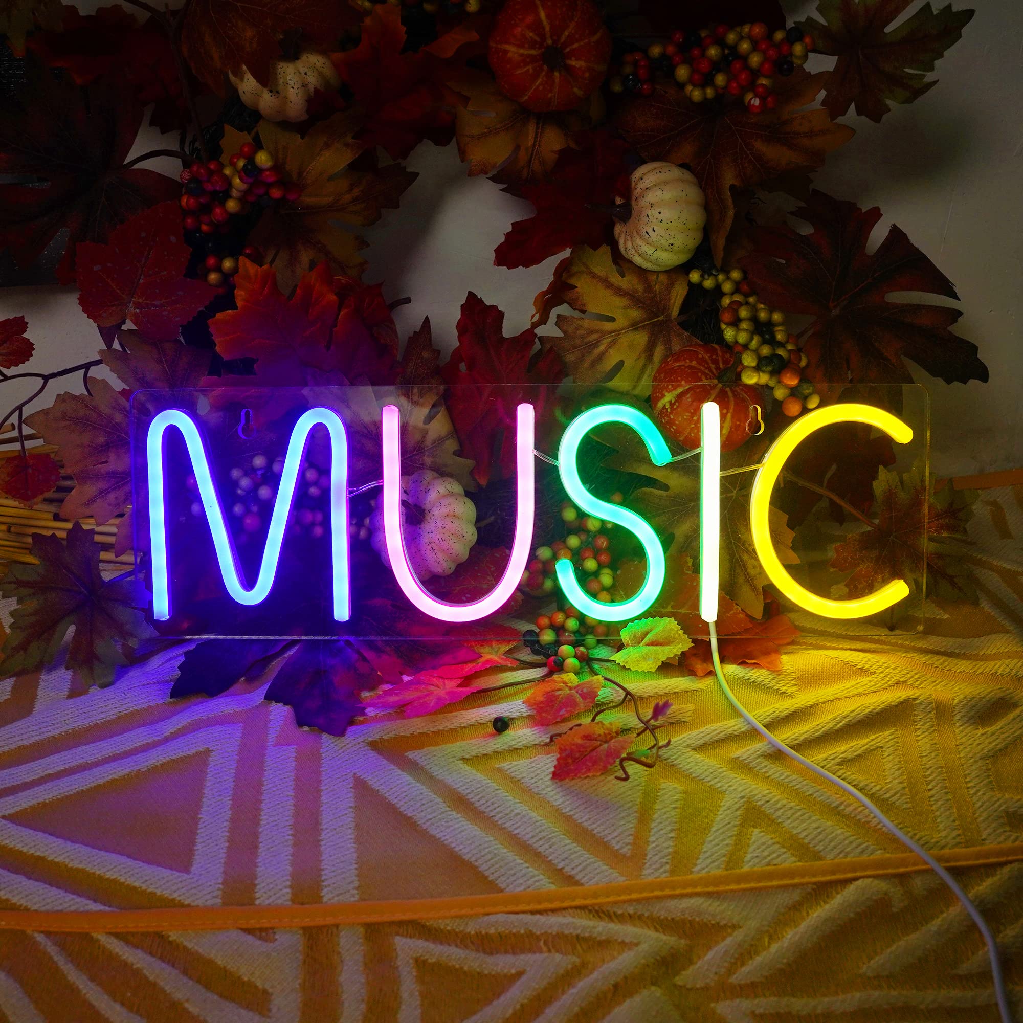 JIURUIFFC Music Neon Sign, Colorful Music Neon Light Sign, USB Plug LED ...