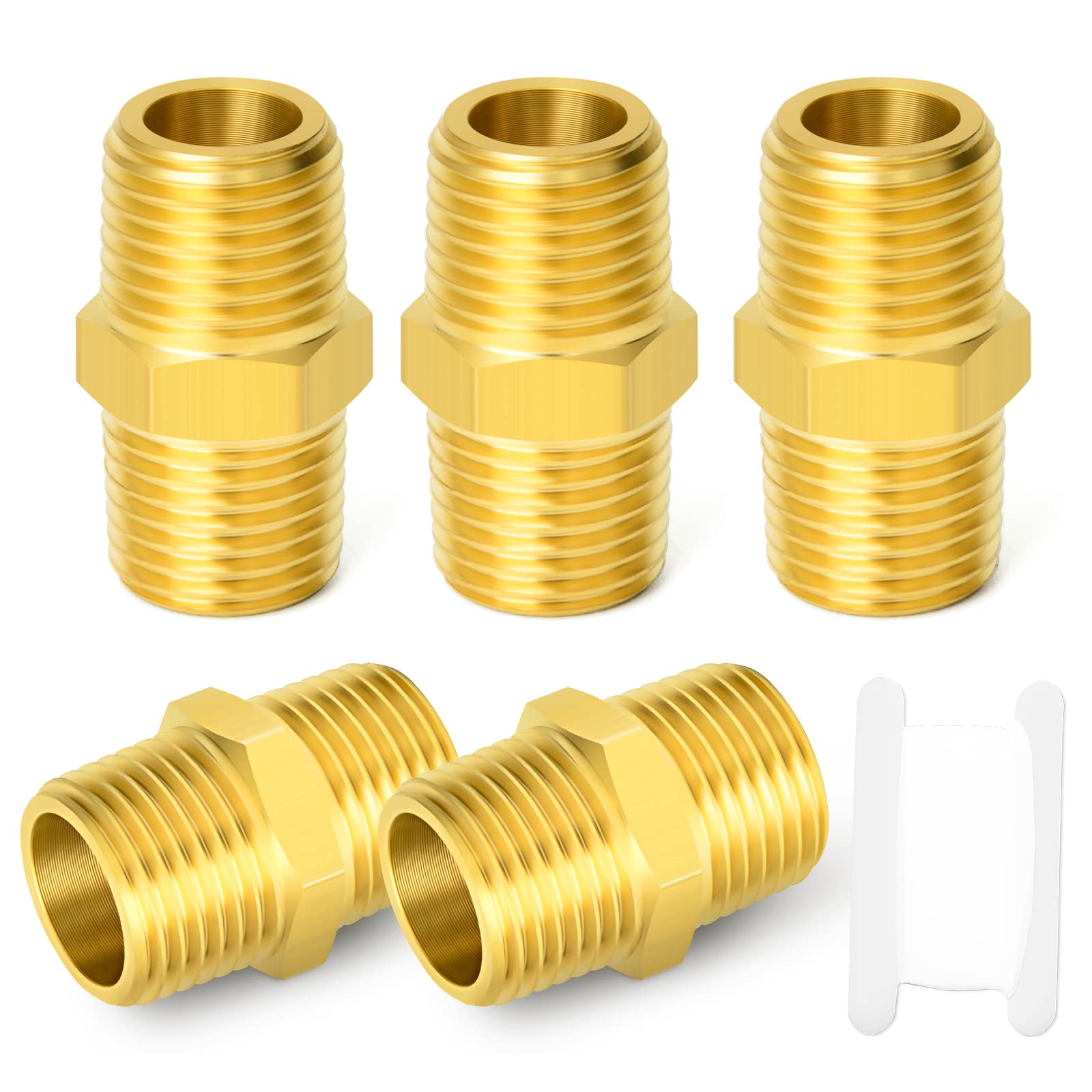 gASHER 5Pc Brass Pipe Fitting, Reducing Hex Nipple, 12-Inch Male Pipe x ...