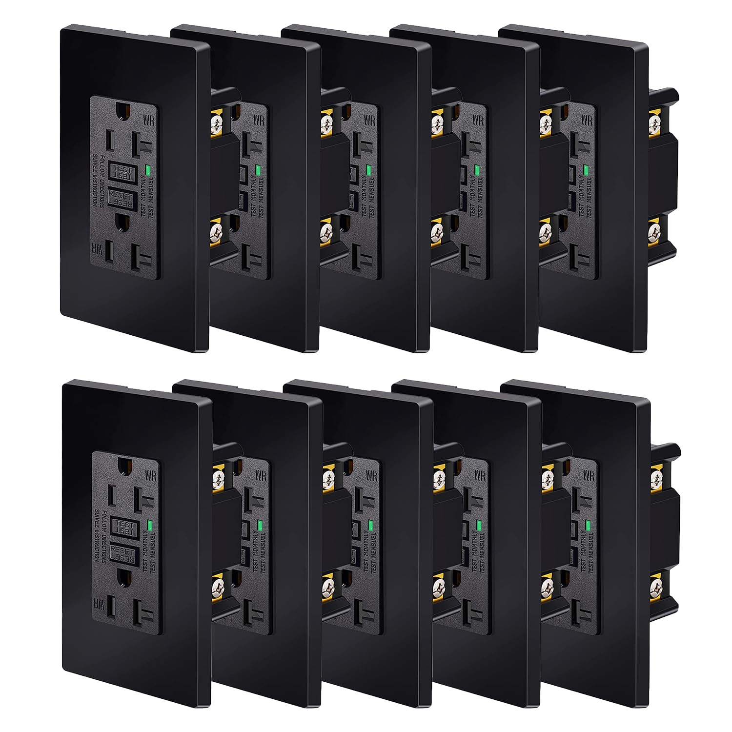 NineLeaf 20 Amp GFCI Outlet Black, 20A GFI Dual Receptacle, WR Weather ...