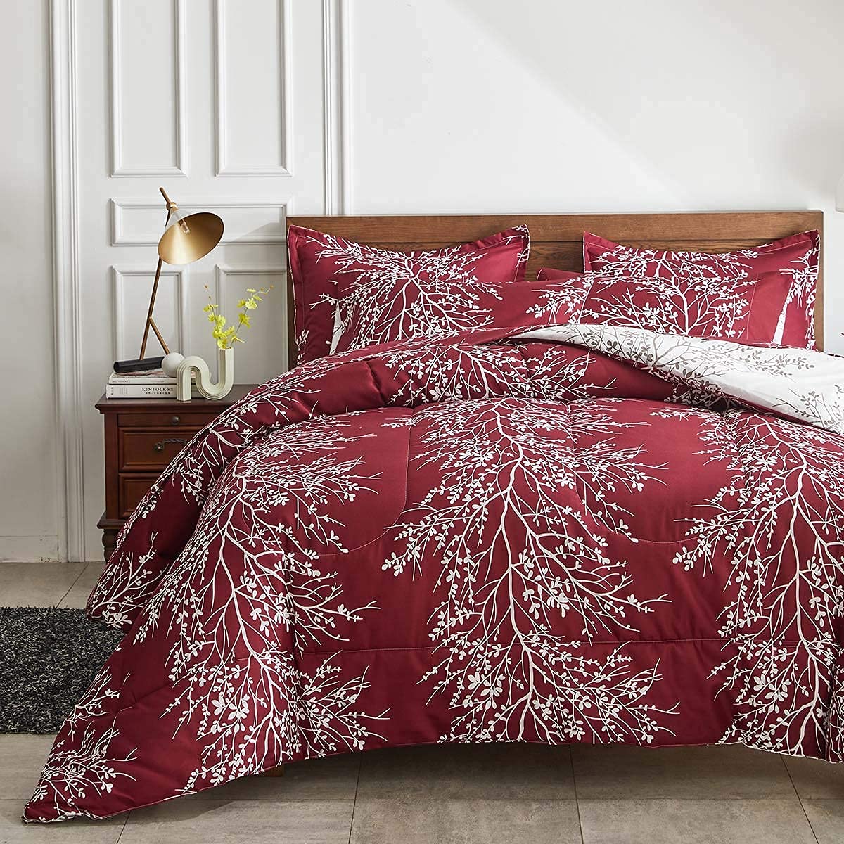 Uozzi Bedding Burgundy Red comforter Sheet Set 7 Pieces christmas Bed ...