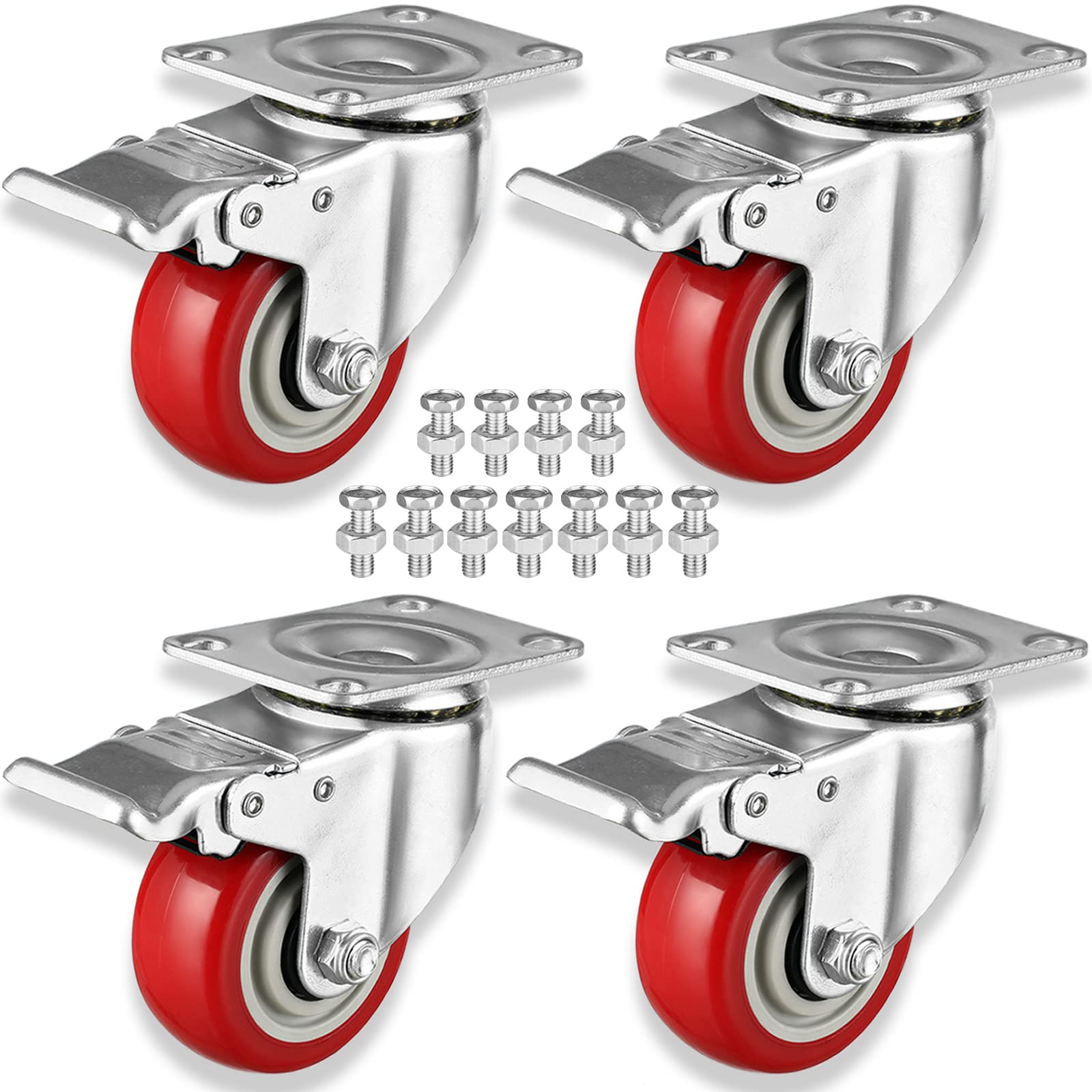 gcfoir 4A casters Set of 4 Heavy-duty Industrial caster Wheels, PU ...