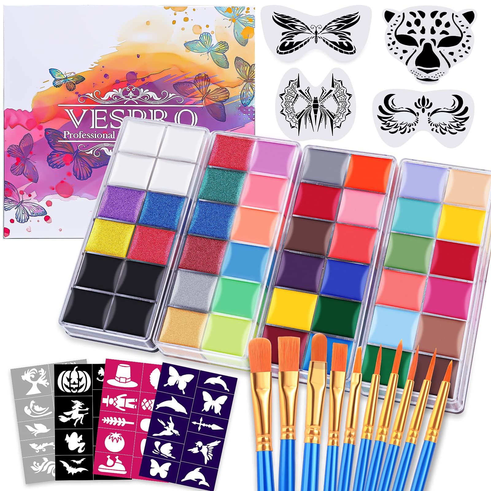 VESPRO Professional Face Body Paint Kit,42 Colors Oil Face&Body Paint ...