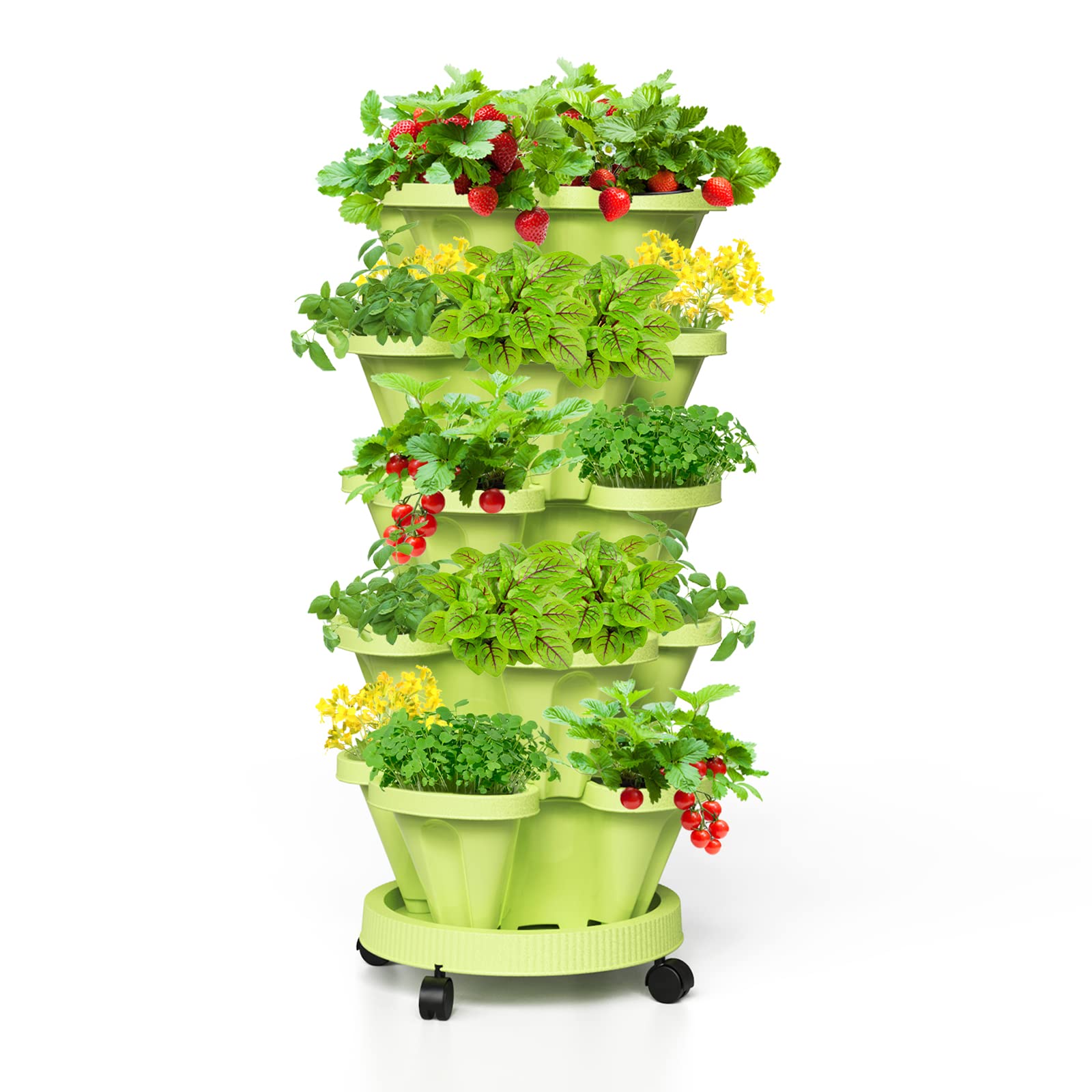 Tectsia Strawberry Stacking Planters, Vertical Garden Tower, 5 Tiered ...