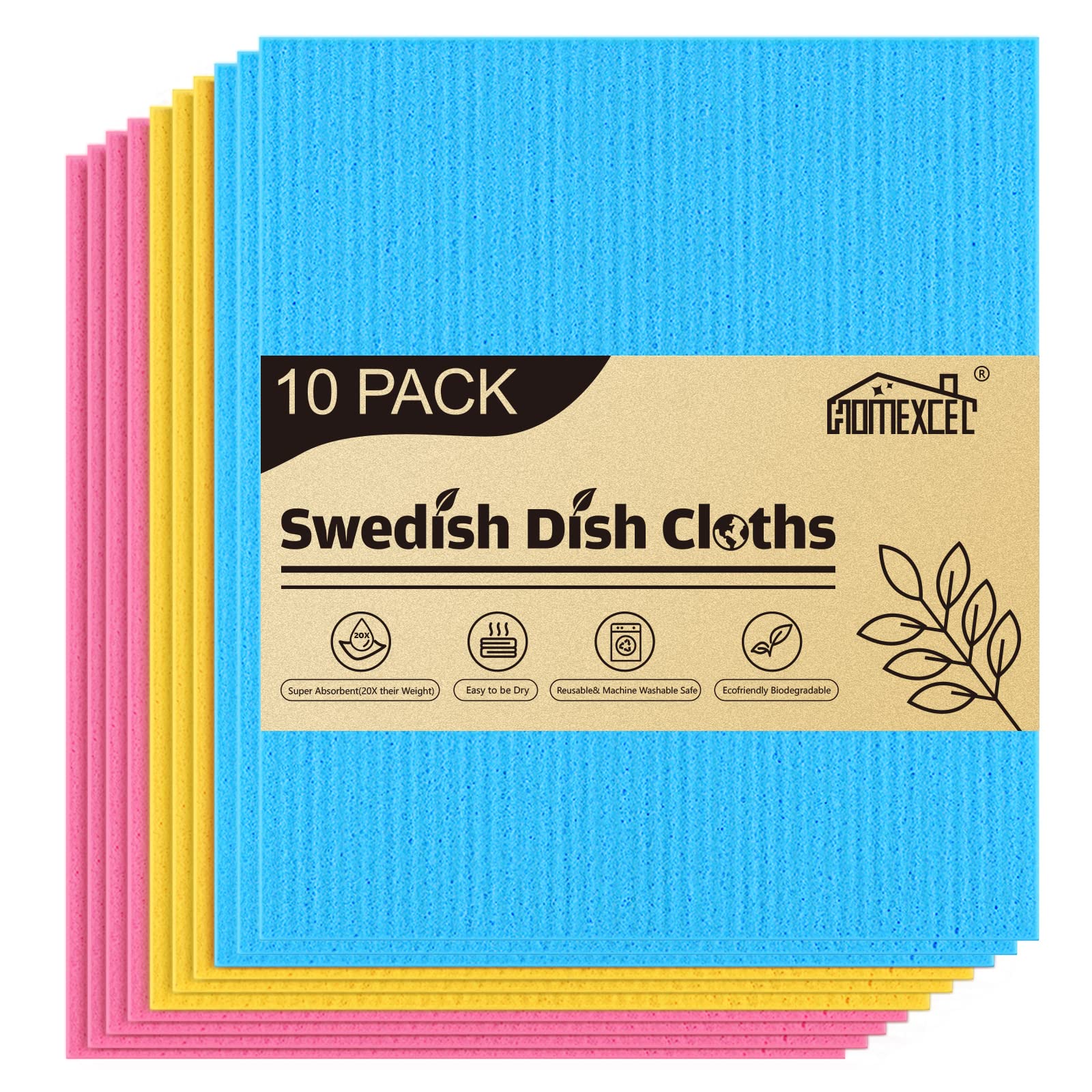 HOMEXcEL 10 Pack Swedish Dish clothes,Reusable Sponge cloth, for ...