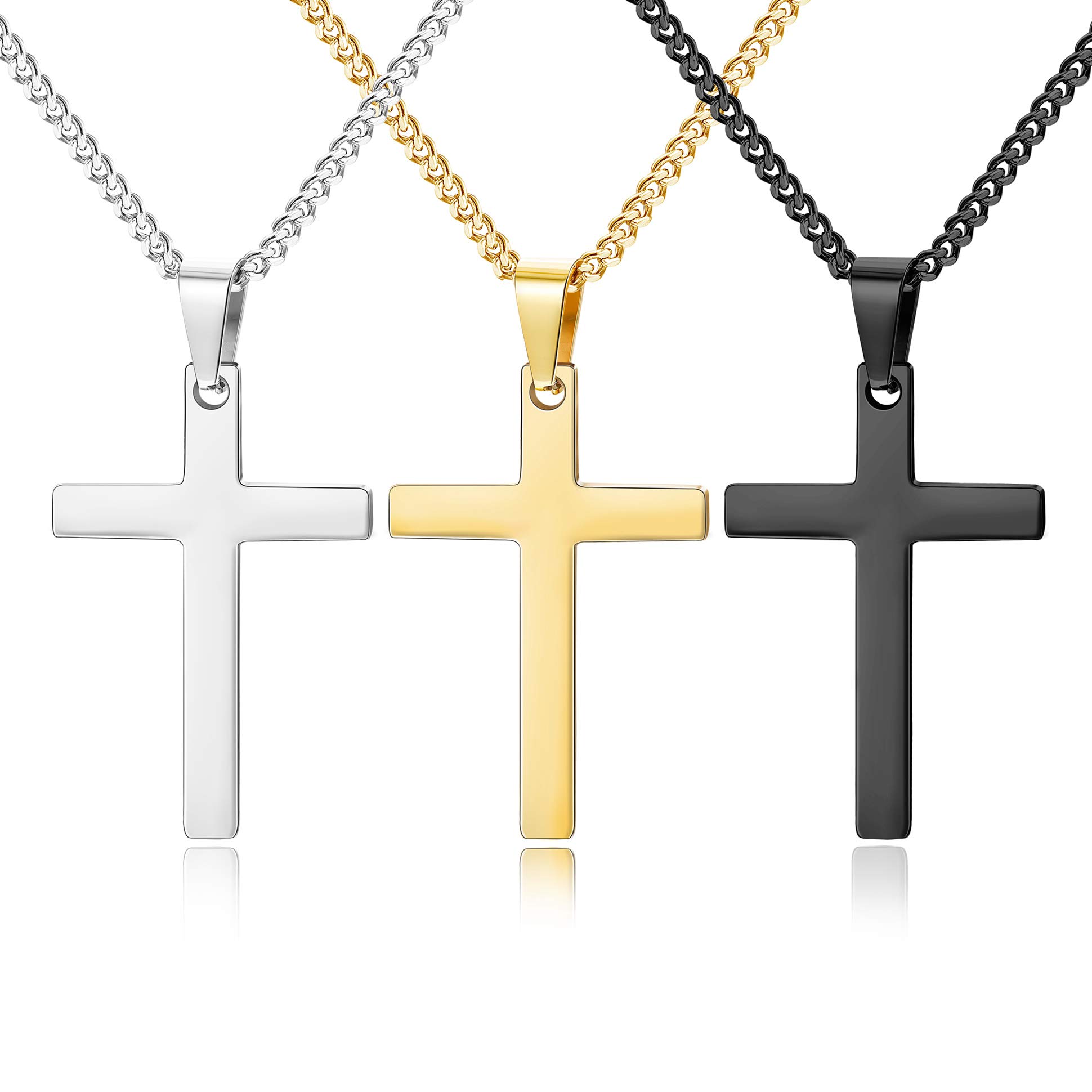 YADOCA 3 Pcs Stainless Steel Cross Pendant Necklaces for Men Women ...