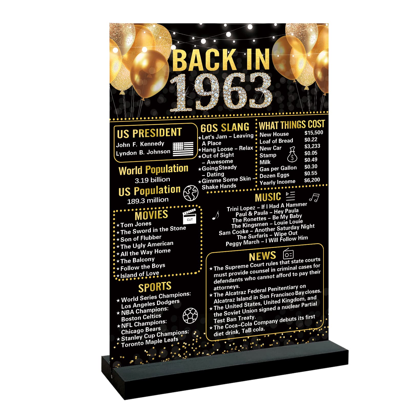 Trgowaul 60th Birthday Decorations Women Men, Black Gold Back in 1963 ...