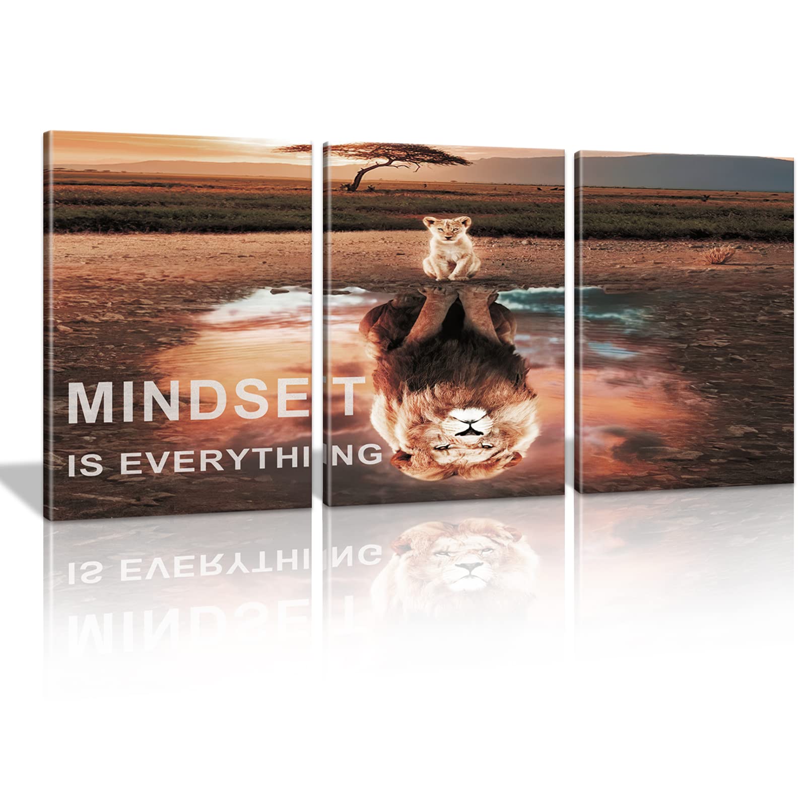 KAWAHONE Motivational Lion King Mindset Wall Art Gold, Success Cat ...