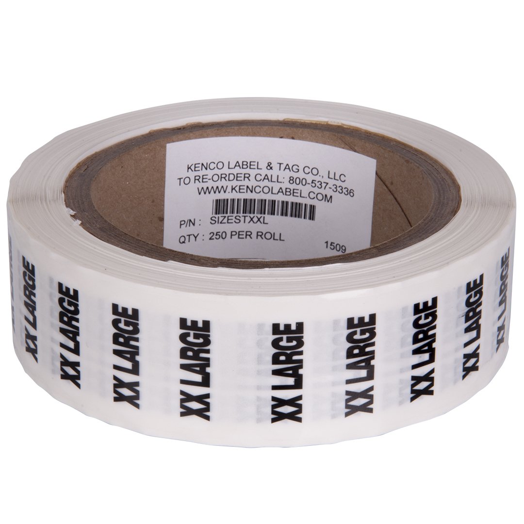 Kenco clothing Size Strip Labels - 125 X 5 - 250 Strips Per Roll ...