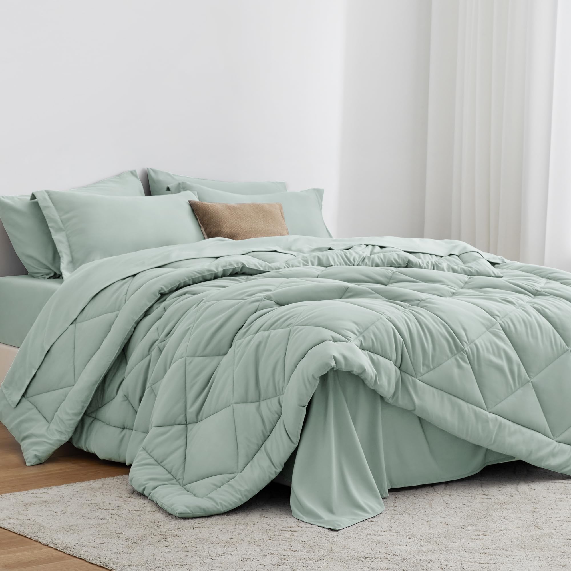 Love's cabin King Size Comforter Set Aqua, 7 Pieces King Bed in a Bag ...