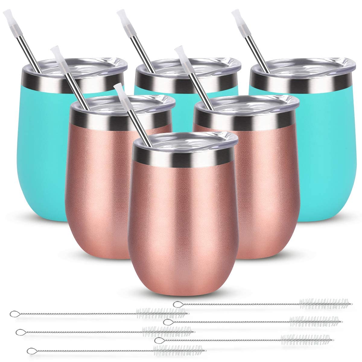 Romantic 6 Pack 12oz Stainless Steel Stemless Wine Glasses Set Of 6 Insulated Wine Tumblers