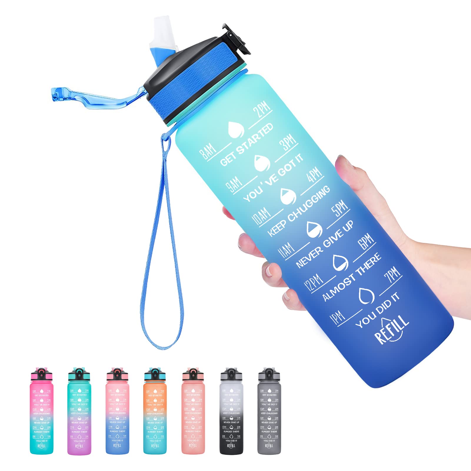 Hyeta 32 oz Water Bottles with Times to Drink and Straw, Motivational ...