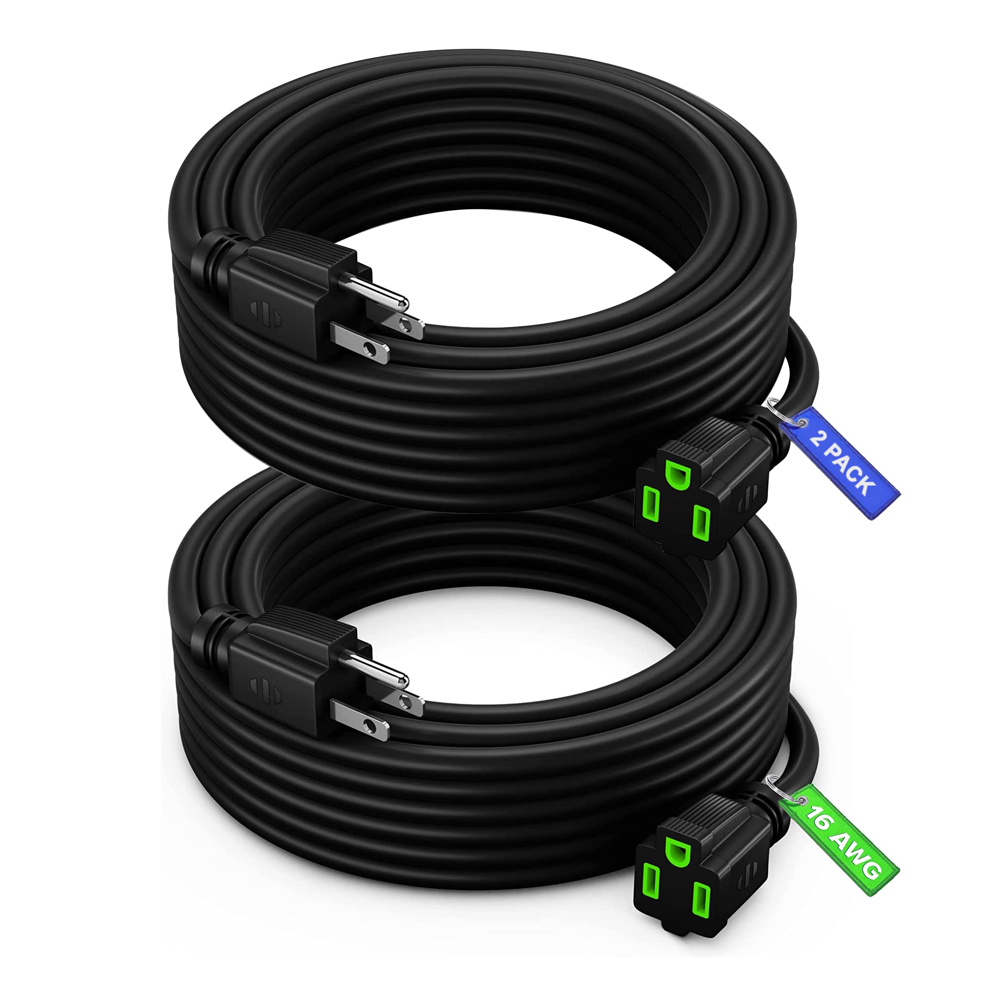 Maximm Extension cord 25 Ft Black (2 Pack) Power cords IndoorOutdoor 16 ...