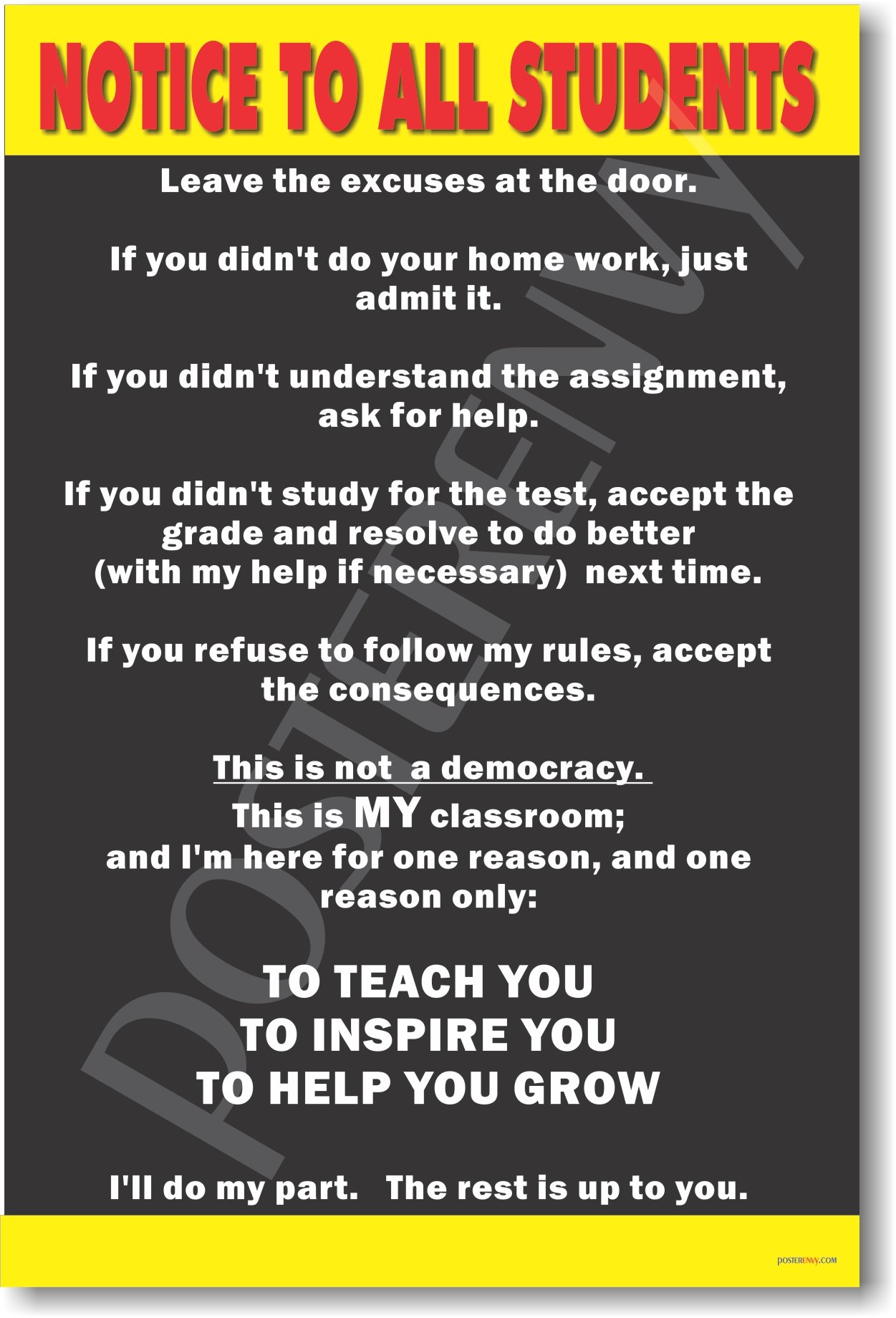 PosterEnvy Notice to All Students Classroom Motivational Poster